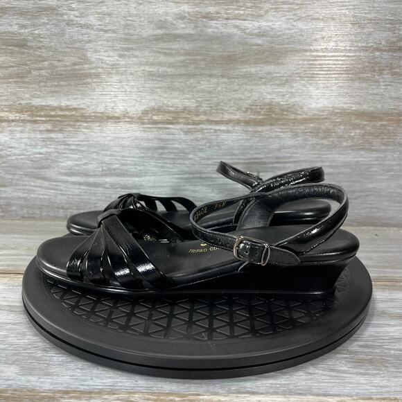 SAS | Shoes | Sas Womens Quarter Strap Black Leather Wedge Strappy ...